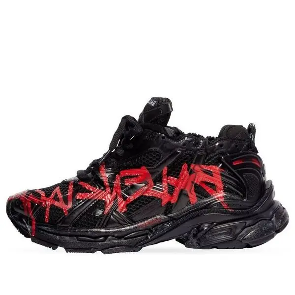 Balenciaga Runner Graffiti Sneakers - Black/red