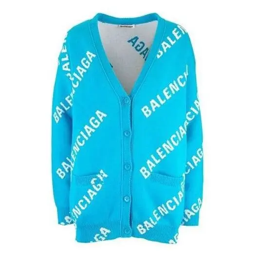 Balenciaga Logo Monogram Cardigan - Blue/white