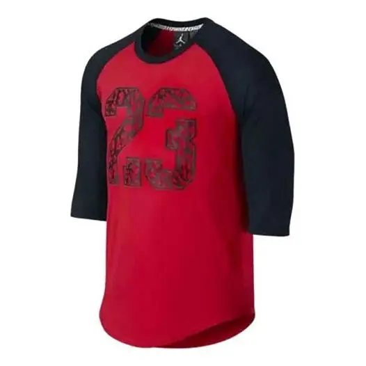 Nike Numeric Printing Colorblock Round Neck Pullover Short Sleeve Red T-shirt - Default Color