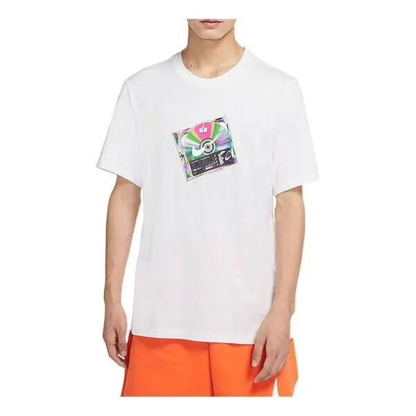 Nike Music Disc Alphabet Printing Casual Sports Short Sleeve White T-shirt - Multi-color