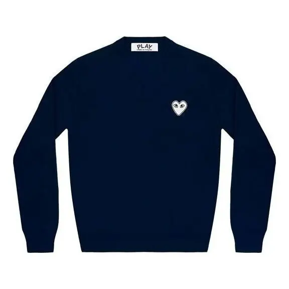 Play Comme Des Garcon V-neck Pullover With Emblem - Navy