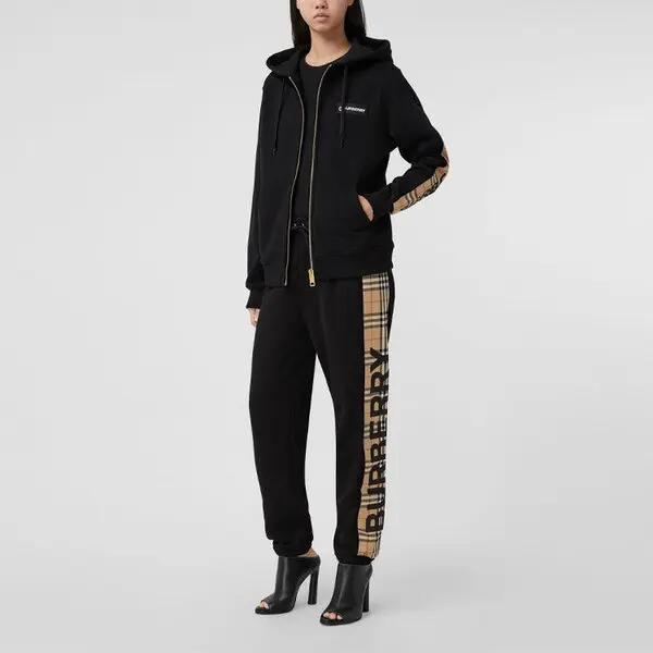 Burberry Classic Plaid Trim Full Zip Hoodie