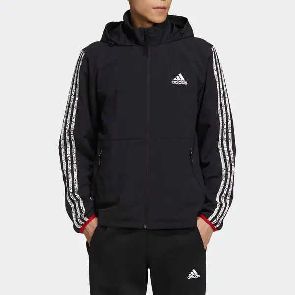 Adidas Windbreaker Jacket With Sporty Stripes