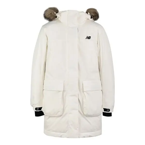 NEW BALANCE Down Parka Jacket With Fur Accents - White/brown