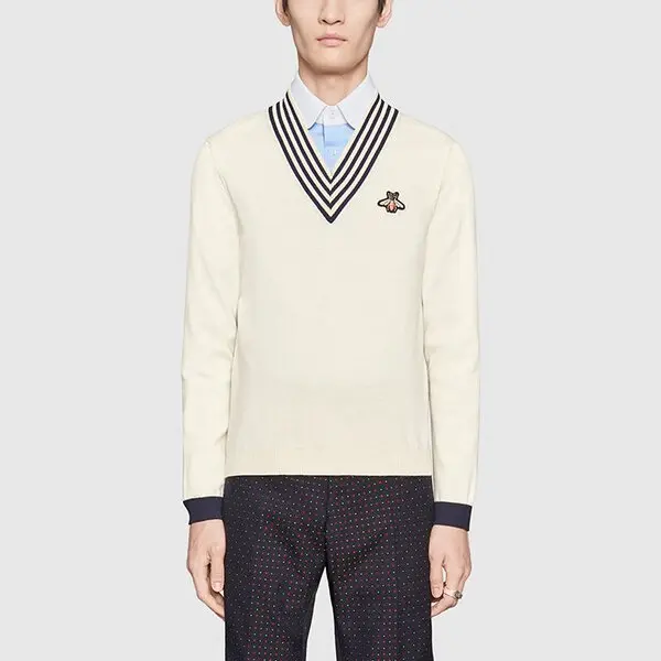 Gucci V-neck Wool Knit With Bee Applique