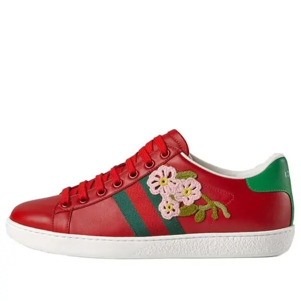 Gucci Ace Sneakers With Floral Embroidery - Red/green
