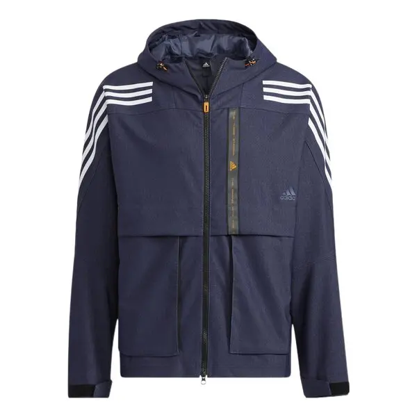 Adidas Hooded Sports Jacket With Striped Sleeves - Default Color