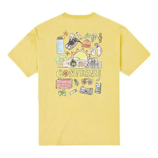 CONVERSE Back Graffiti Cartoon Printing Loose Casual Round Neck Short Sleeve T-shirt - Gold