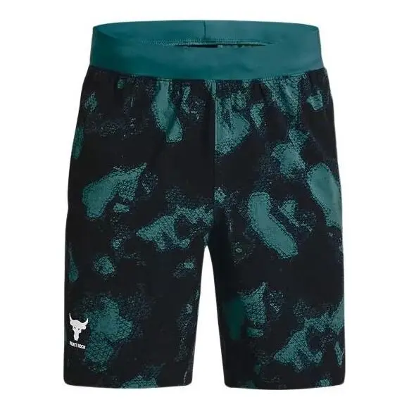 Under Armour Project Rock Woven Camo Printed Shorts - Black/teal