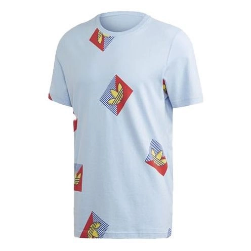 Adidas Originals Aop Diag Tee Casual Sports Round Neck Short Sleeve - Light Blue