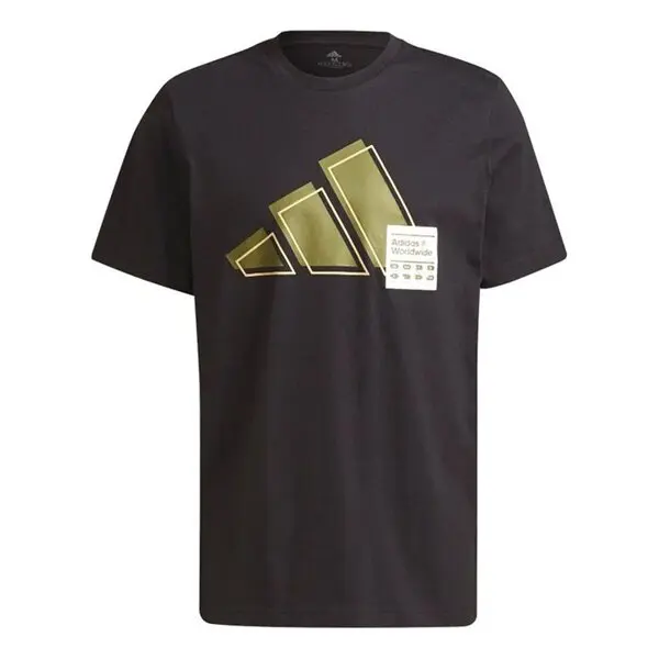 Adidas 3bar Logo Tee Logo Printing Sports Round Neck Short Sleeve - Black