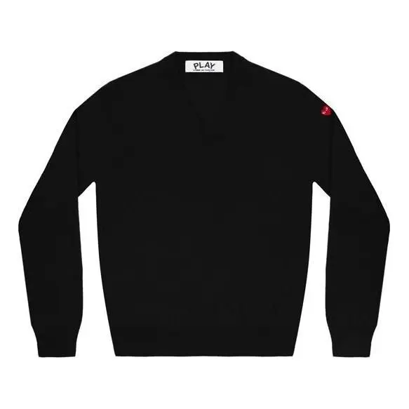 Play Comme Des Garcon Long Sleeve V-neck T-shirt With Emblem - Black