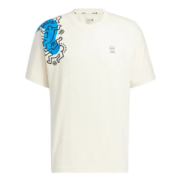 Adidas X Keith Haring Crossover Ss22 Cartoon Pattern Printing Round Neck Short Sleeve White - Multi-color