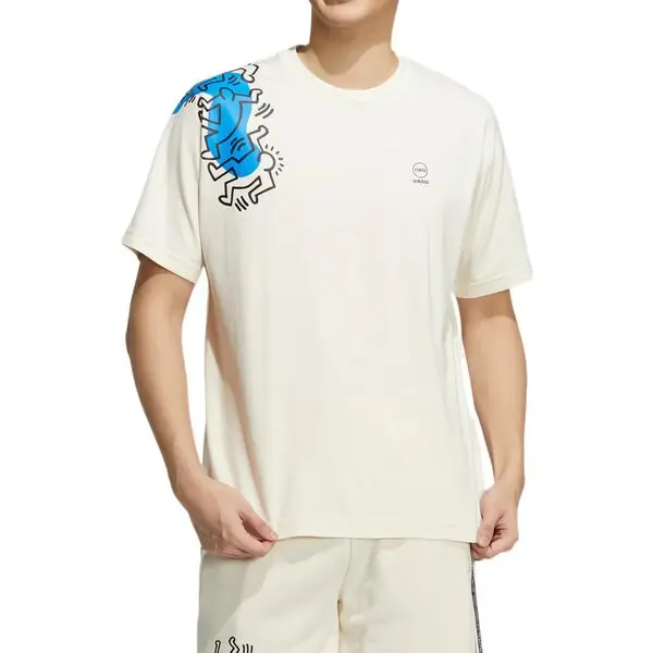 Adidas X Keith Haring Crossover Ss22 Cartoon Pattern Printing Round Neck Short Sleeve White