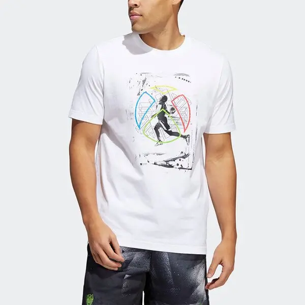 Adidas Casual Breathable Printing Round Neck Short Sleeve White
