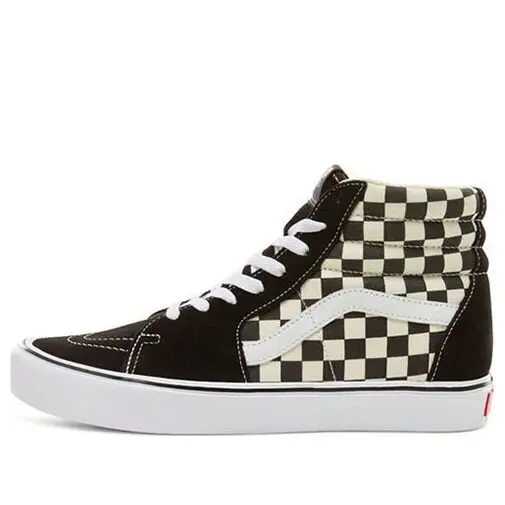 VANS Sk8-hi Lite White Checkerboard High Top Sneakers - Black