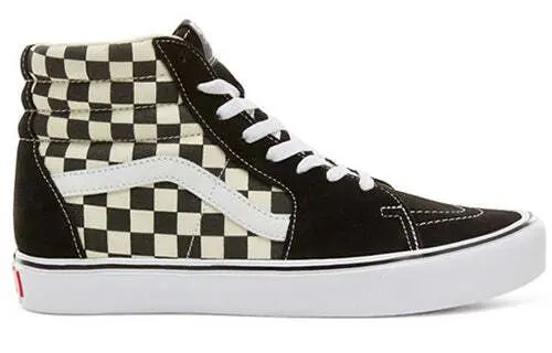 VANS Sk8-hi Lite White Checkerboard High Top Sneakers - Black