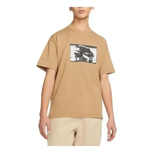 Nike Pattern Printing Round Neck Pullover Short Sleeve Khaki T-shirt - Default Colorway
