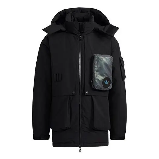 Adidas Originals Zipper Cardigan Hooded Down Jacket Black - Default Color