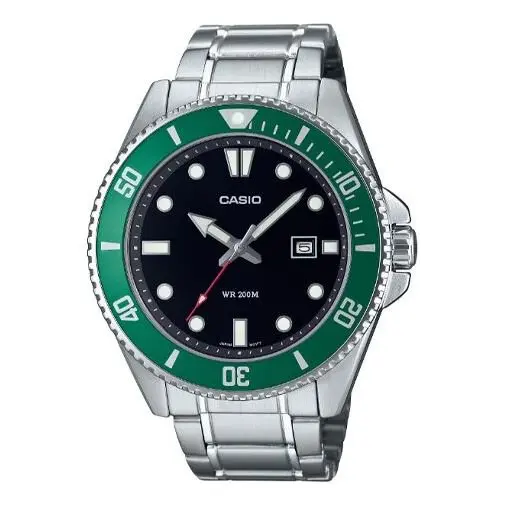 Casio Analog Stainless Steel Diver Watch - Silver/verdent Green