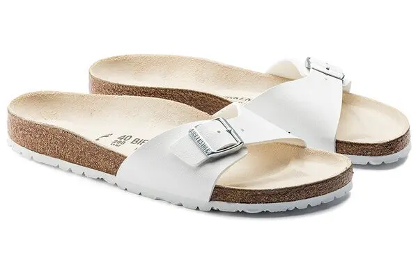 BIRKENSTOCK Madrid Birko-flor Narrow Fit Single Strap Slide Sandals - White