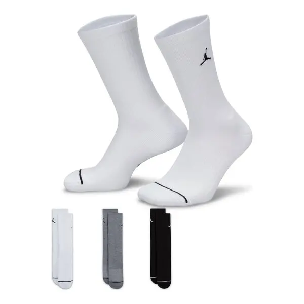 JORDAN Everyday Crew Socks 3 Pairs - White/grey/black
