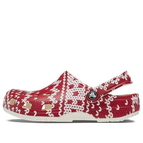 CROCS Classic Holiday Sweater Graphic Clog - Red/white