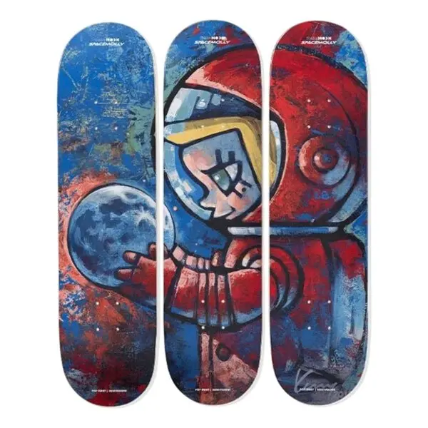 POP MART Mega Space Molly Hello Moon Skateboard Triptych - Multi-color