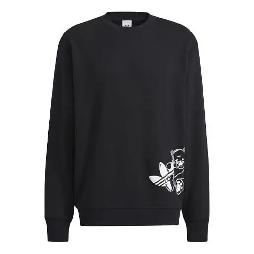Adidas Originals Bear Crew Logo Printing Round Neck Long Sleeves Black - Default Color