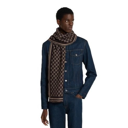 Gucci 25 Gg Wool Jacquard Scarf 'brown Beige