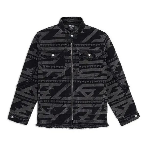LI-NING Badfive Series Full Print Loose Washed Denim Jacket - Black/grey