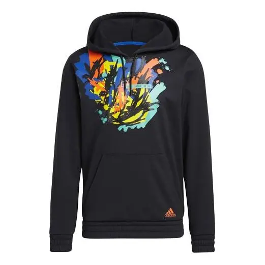 Adidas Basketball Fleece Lined Hoodie With Splash Ink Printing - Black