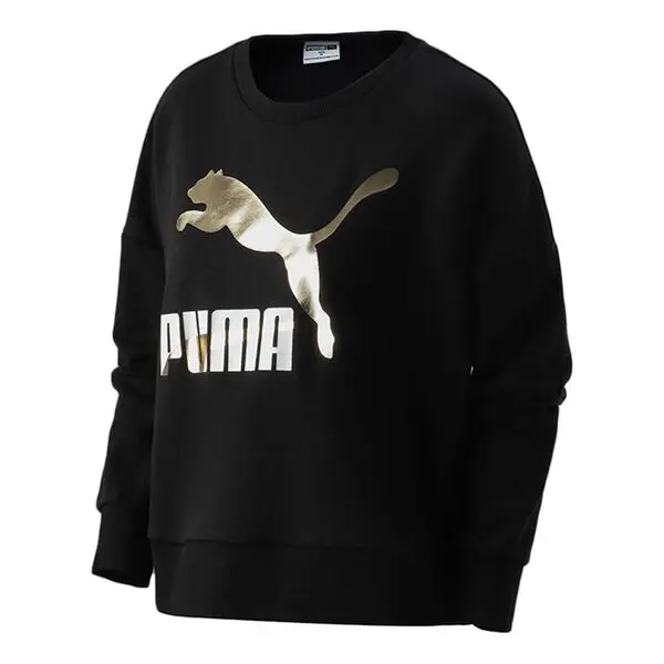 PUMA Classic Casual Printed Long Sleeve Sweater - Black/gold