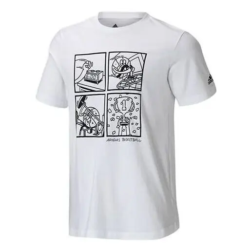 Adidas Cartoon Pattern Basketball Sports Short Sleeve White - Multi-color