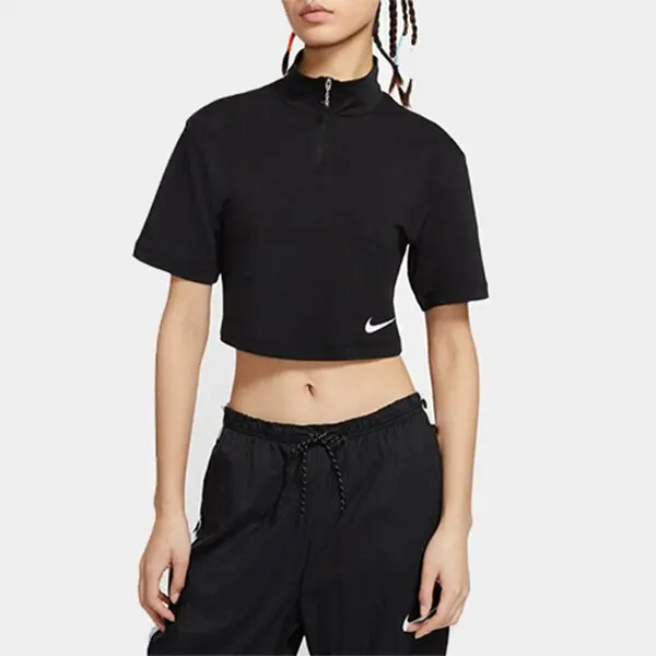 Nike Swoosh Cropped Zip-up Short Sleeve Top