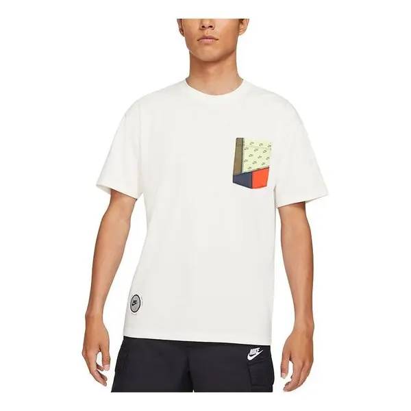 Nike Tee Contrasting Colors Pocket Round Neck Sports Short Sleeve - White