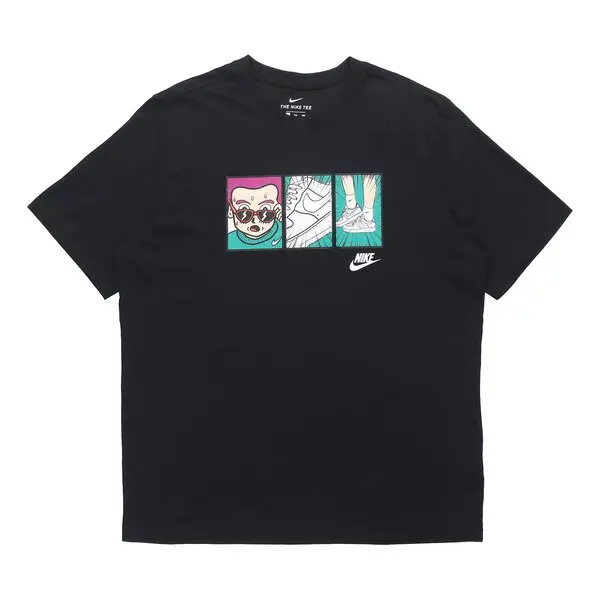 Nike Cartoon Printing Round Neck Pullover Short Sleeve - Black