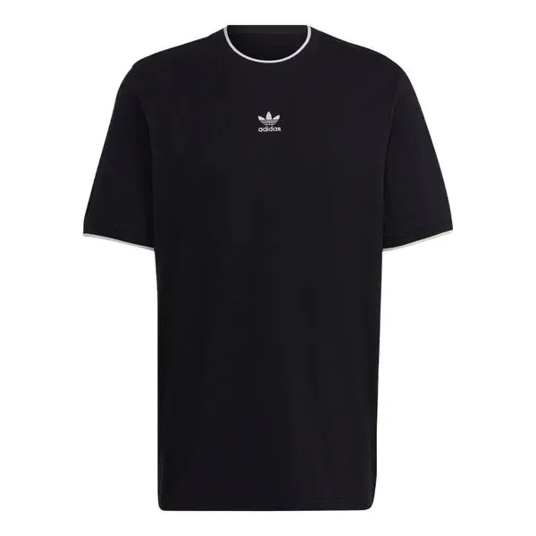 Adidas Originals Solid Color Logo Casual Round Neck Short Sleeve Black T-shirt - Default Color