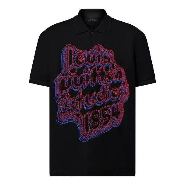 LOUIS VUITTON Embroidered Cotton Pique Polo Shirt - Black
