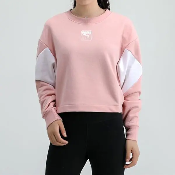 PUMA Rebel Crew Cropped Training Sweatshirt - Pink/white