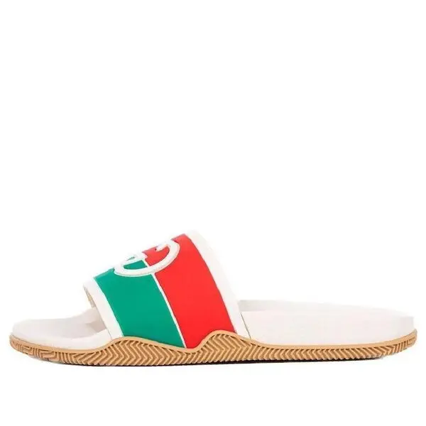 Gucci Interlocking G Slide Sandal - Ivory/orange/red