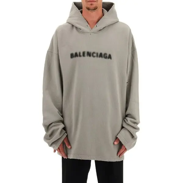 Balenciaga Blurred Logo Distress Hoodie