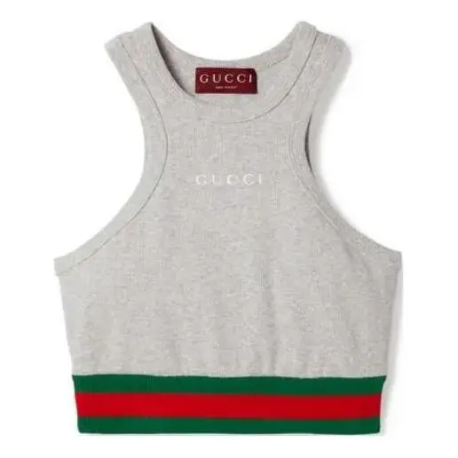 Gucci Ribbed Tank Top With Web Detail - Grey