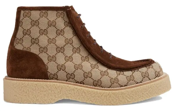 Gucci Gg Canvas Suede Lace-up Ankle Boots