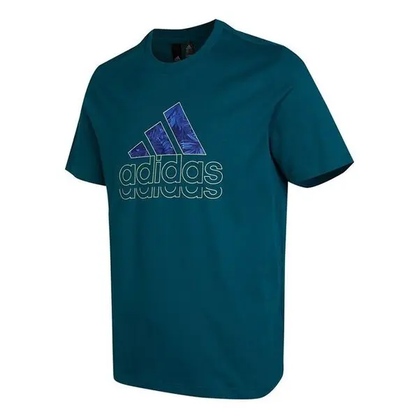 Adidas Ss22 Solid Color Large Logo Round Neck Casual Sports Short Sleeve Malachite Green - Multi-color