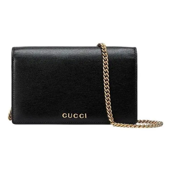 Gucci Chain Wallet With Script Leather - Black