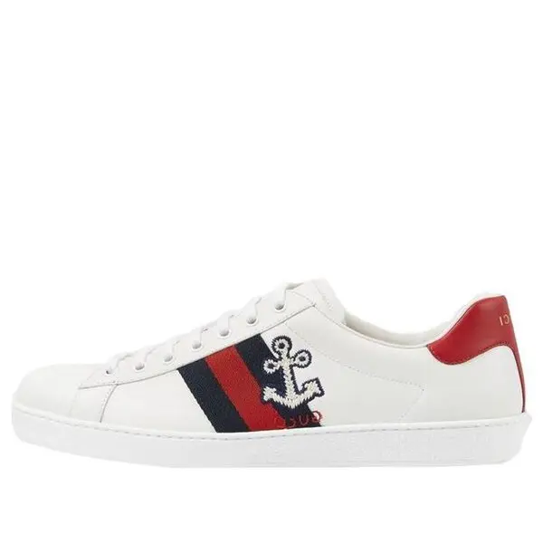Gucci Ace Sneakers With Embroidered Anchor Detail - White/red/blue