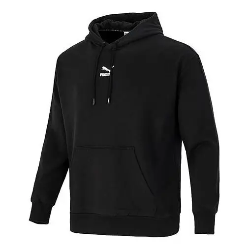PUMA Logo Printing Knit Sports Hoodie - Black