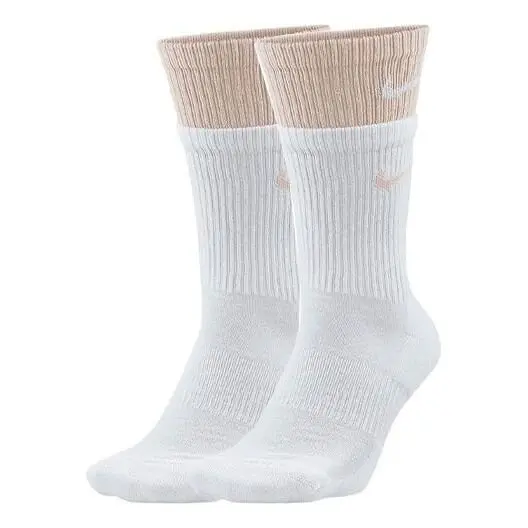 Nike Everyday Plus Cushioned Double Layer Splicing Training Sports Socks 2 Pairs Pink White - Multi-color