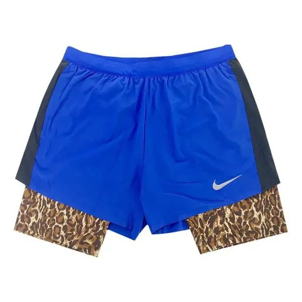 Nike Dri-fit Reflective Running Shorts With Animal Print Liner - Blue